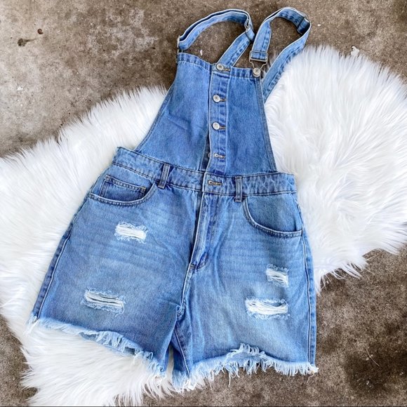 Forever 21 | Jeans | Forever 2 Button Distressed Cut Off Overalls ...